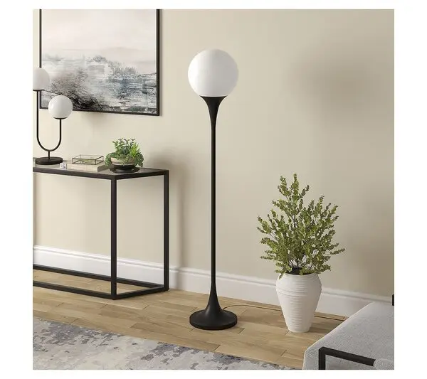 HUDSON&CANAL Mahdi Torchiere Floor Lamp With Gl Ass Shade - One-color
