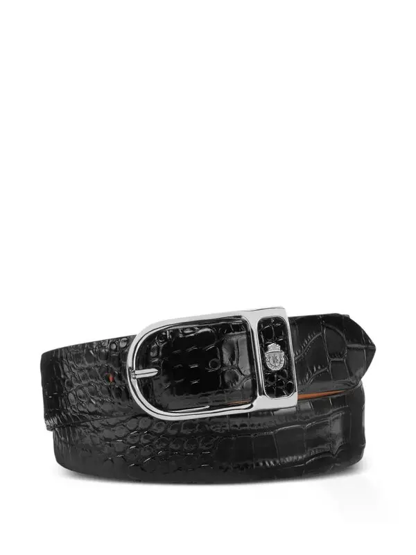 BILLIONAIRE Crocodile-embossed Leather Belt - Black