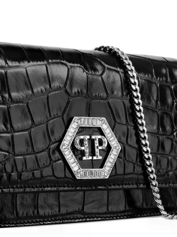 Philipp Plein Crystal-embellished Crocodile-effect Clutch
