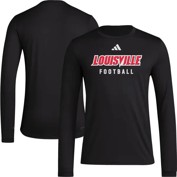 Adidas Louisville Cardinals Locker Practice Football Pre-game Long Sleeve T-shirt - Black