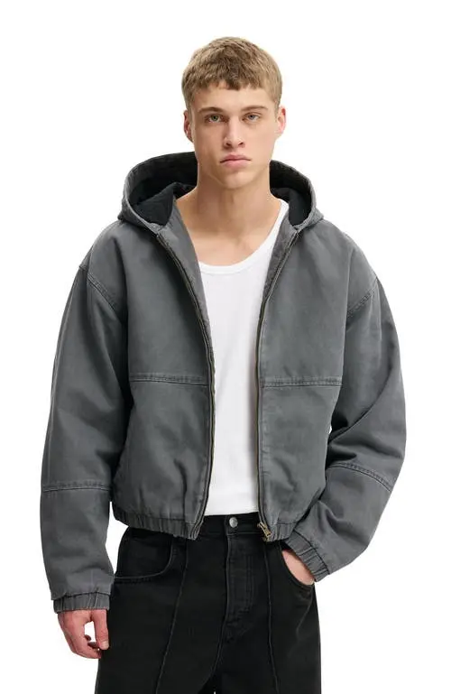 COTTON ON Cropped Hooded Bomber - Washed Black