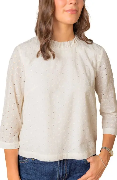HOPE & HENRY Organic Ruffle-neck Eyelet Blouse