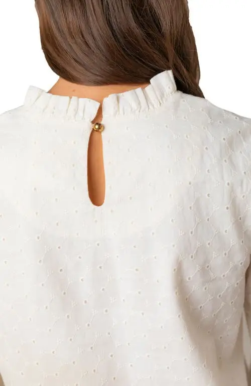HOPE & HENRY Organic Ruffle-neck Eyelet Blouse