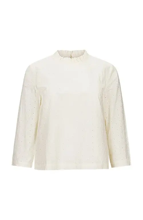 HOPE & HENRY Organic Ruffle-neck Eyelet Blouse