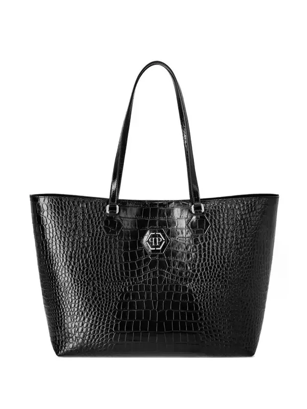 Philipp Plein Crystal Skull Crocodile-print Tote Bag - Black