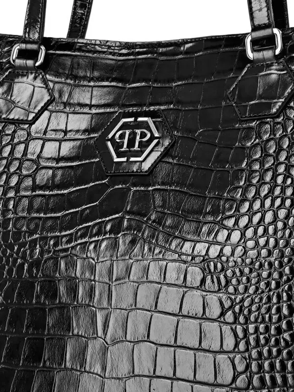 Philipp Plein Crystal Skull Crocodile-print Tote Bag - Black