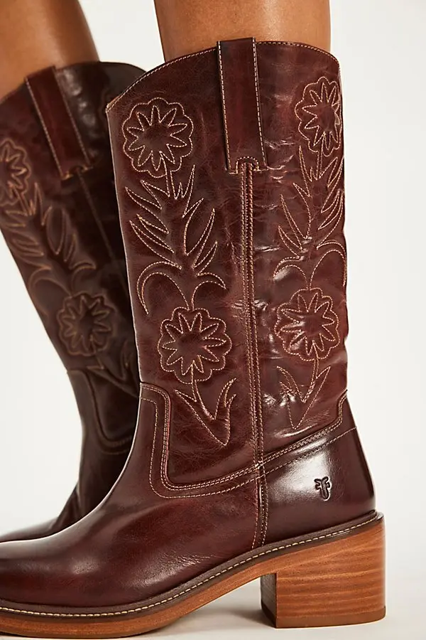 Frye Kate Deco Stitch Boots - Auburn