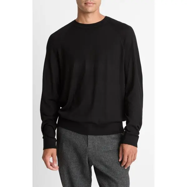 Vince Merino Wool And Cashmere Crewneck Sweater - Black