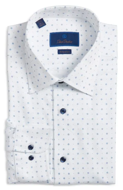David Donahue Regular Fit Geo Print Cotton Dress Shirt - White/blue
