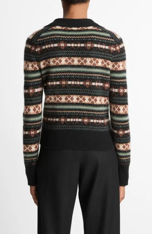 Vince Fair Isle Cashmere Polo Sweater - Cacao/malachite Comb