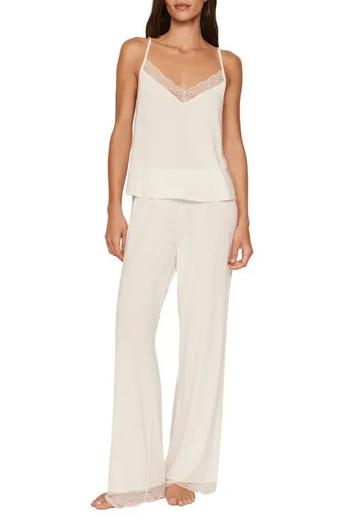 Eberjey Kari Lace Trim Long Pajamas - Ivory