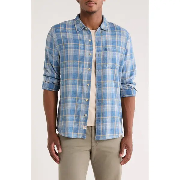 Marine Layer Classic Plaid Stretch Cotton Button-up Shirt - Blue Indigo Plaid