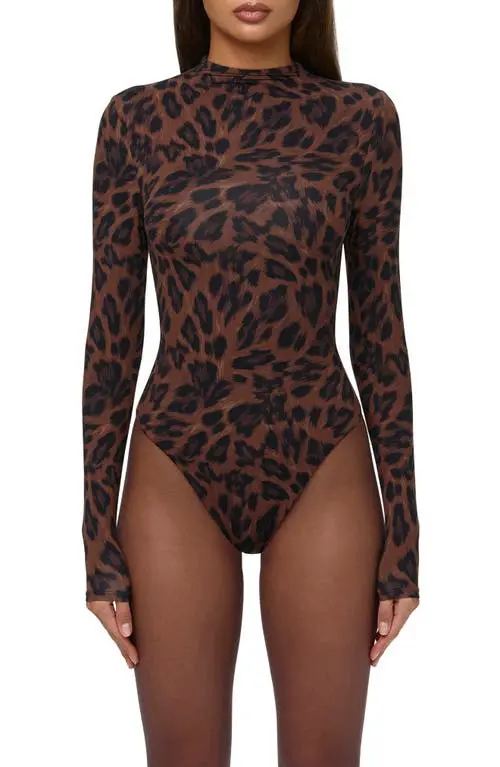 Naked Wardrobe Snakeskin Print Long Sleeve Bodysuit - Brushed Leopard