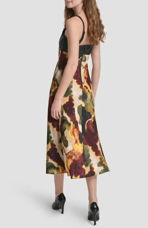 Dkny Faux Leather Mixed Media Midi Dress - Ink Diffusion