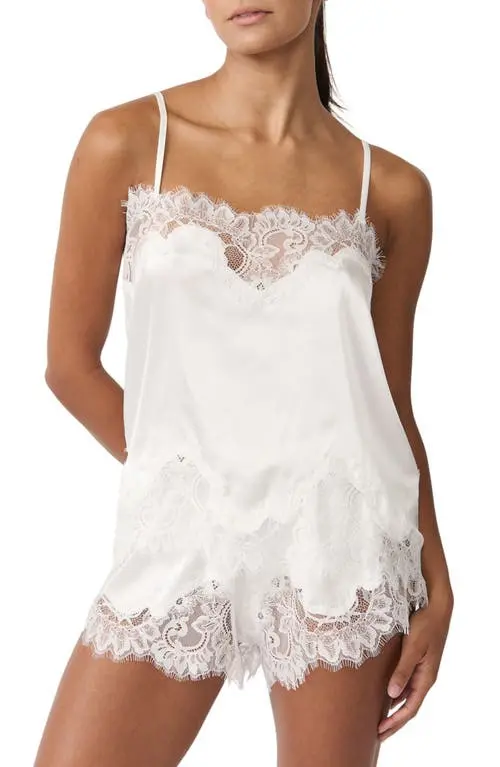 KAT THE LABEL Lace Trim Satin Shorts - Ivory