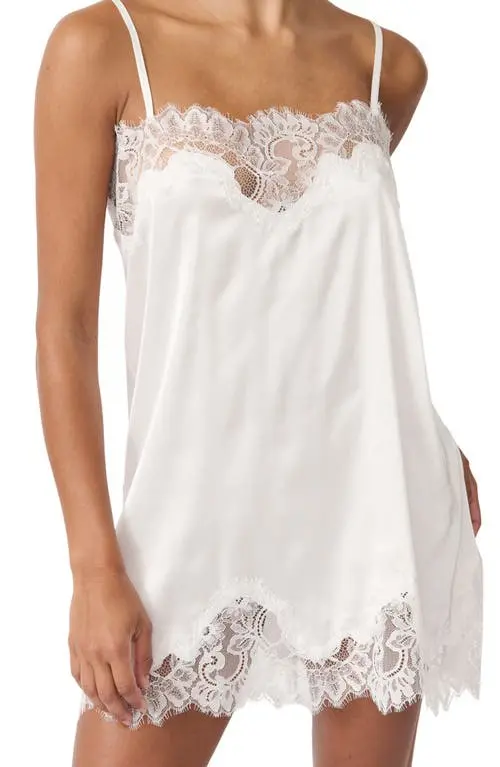 KAT THE LABEL Olivia Lace Trim Slip Chemise - Ivory
