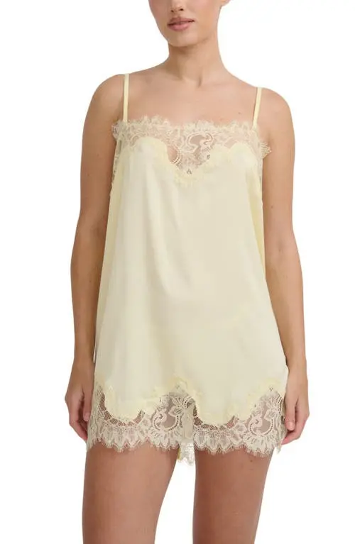 KAT THE LABEL Olivia Lace Trim Slip Chemise - Limoncello