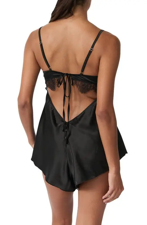 KAT THE LABEL Ray Lace Trim Satin Teddy - Black