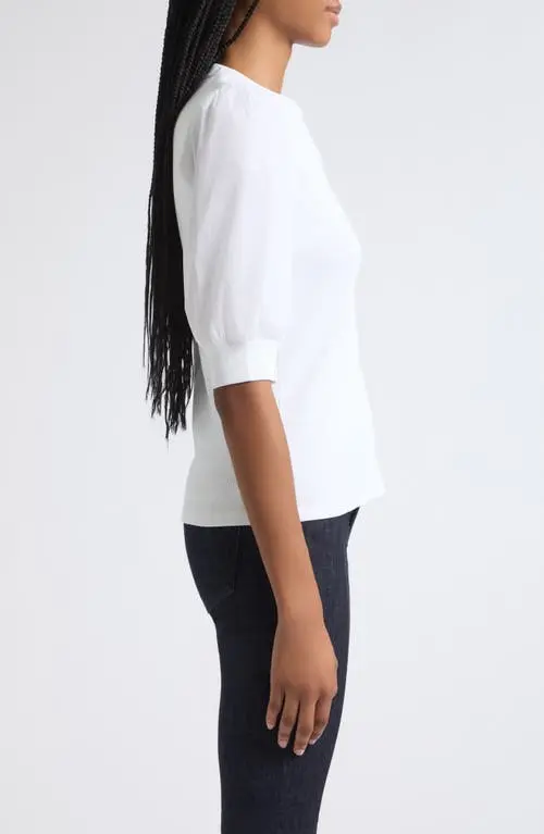 Veronica Beard Coralee Puff Sleeve Henley Top - White