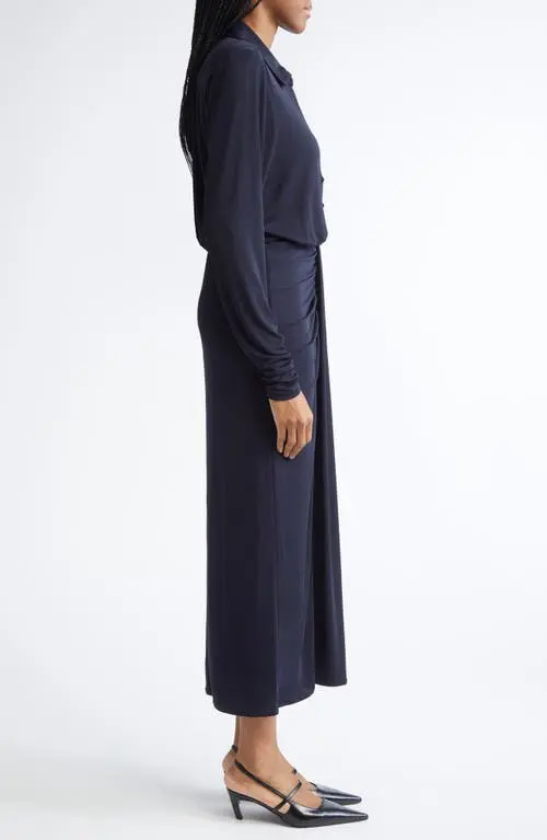 seferina draped long sleeve jersey dress Cinq À Sept Seferina Ruched Detail Shirtdress - Navy
