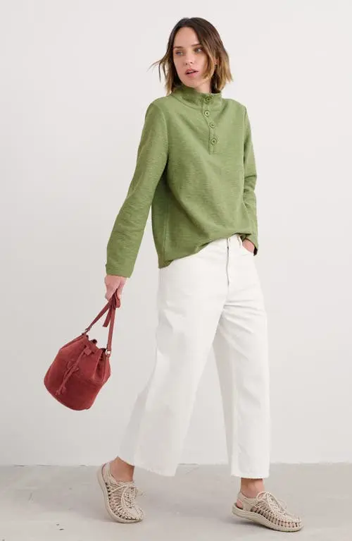 SEASALT CORNWALL Organic Cotton Half Placket Sweatshirt - Moss