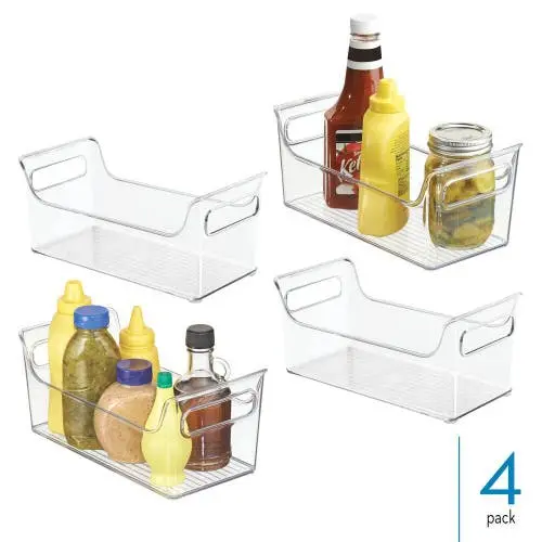 LINUS Condiment Organizer For Fridgeplastic Fridge Organizer Bins With Handles, Set Of 4