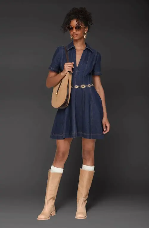 Avec Les Filles Seamed Collared Denim Minidress