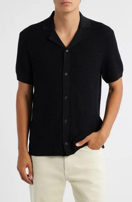 BOSS Iconico Textured Knit Camp Shirt - Black