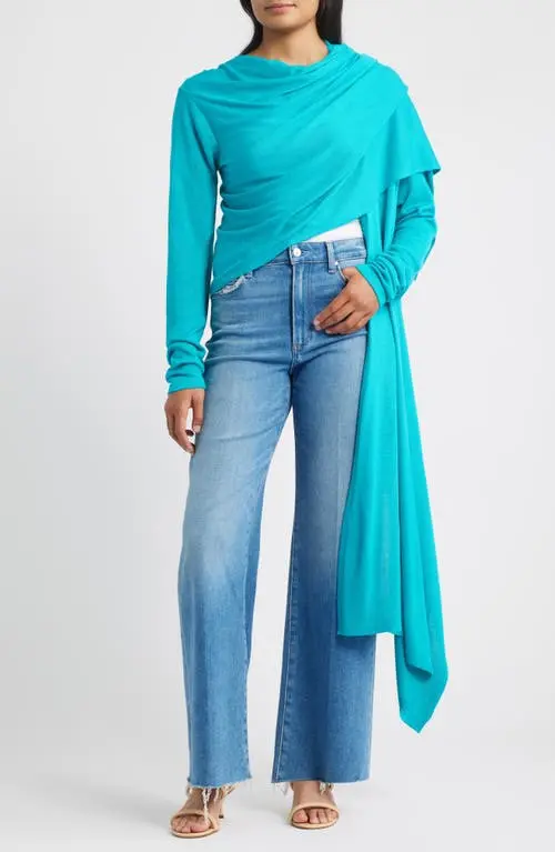 DAI MODA Cat Wrap Shawl Sweater - Turquoise