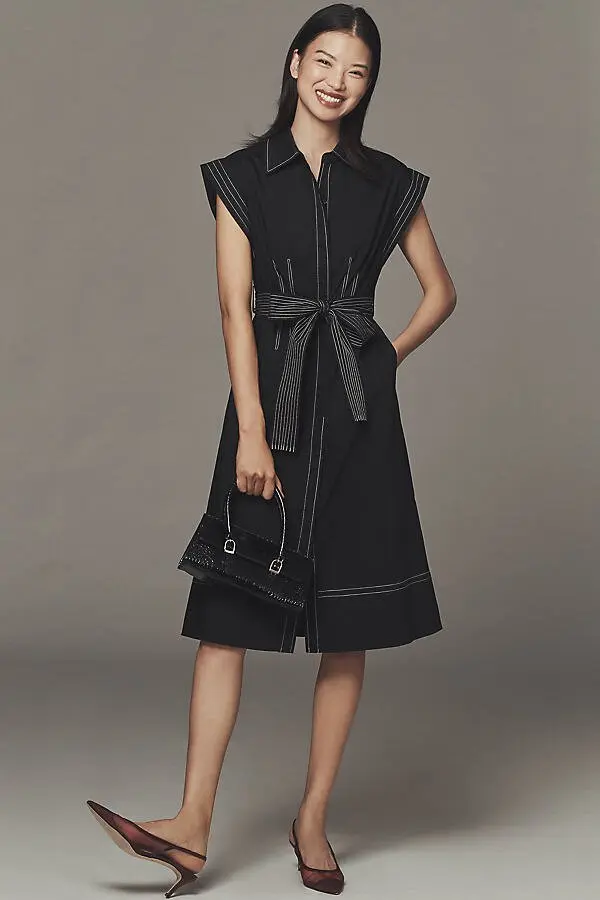 English Factory Short-sleeve Belted Midi Dress