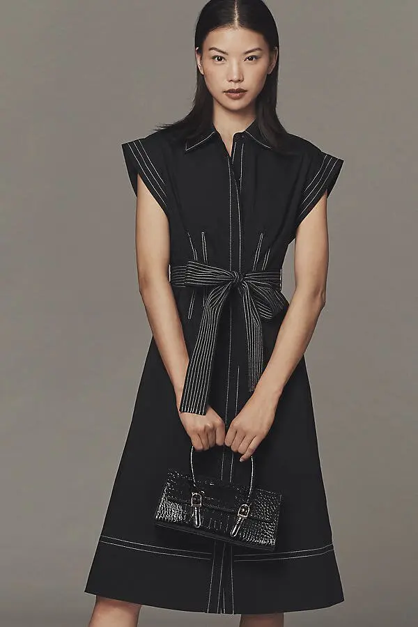 English Factory Short-sleeve Belted Midi Dress