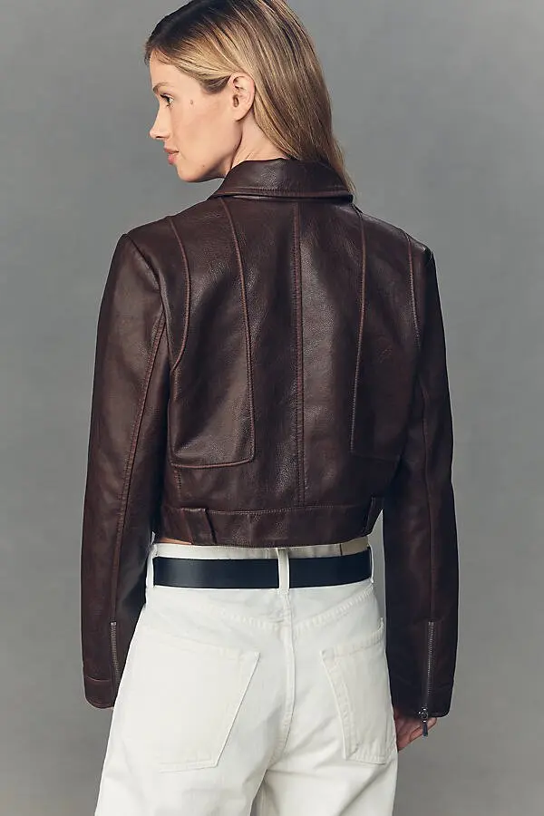 PILCRO Rumi Faux Leather Moto Jacket - Chocolate
