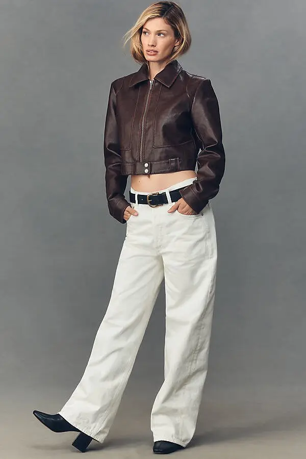 PILCRO Rumi Faux Leather Moto Jacket - Chocolate