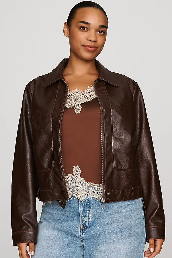 PILCRO Rumi Faux Leather Moto Jacket - Chocolate