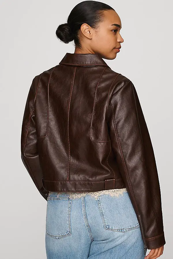 PILCRO Rumi Faux Leather Moto Jacket - Chocolate