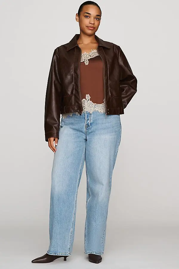 PILCRO Rumi Shrunken Faux Leather Moto Jacket