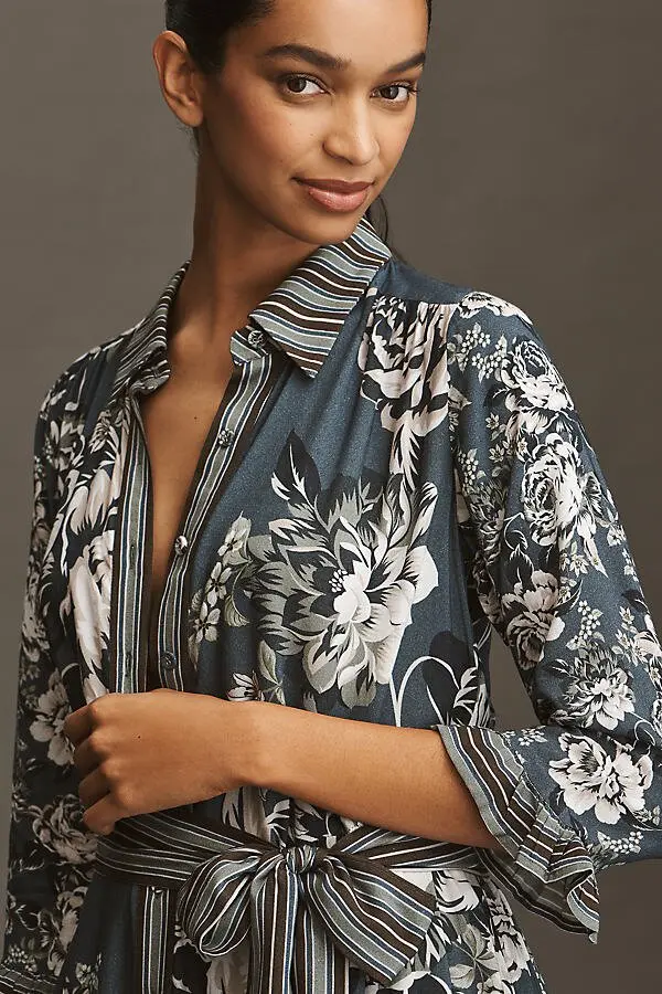 CONDITIONS APPLY Irwania Midi Shirtdress - Blue Pattern