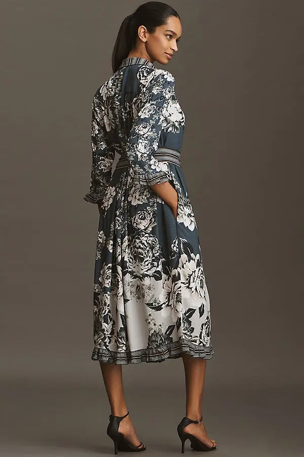 CONDITIONS APPLY Irwania Midi Shirtdress - Blue Pattern