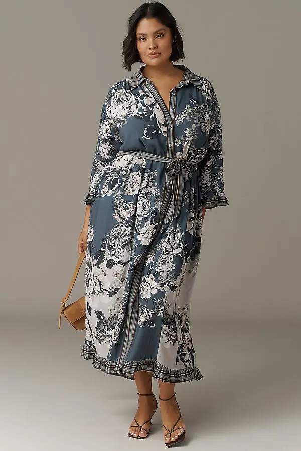 CONDITIONS APPLY Irwania Midi Shirtdress - Blue Pattern