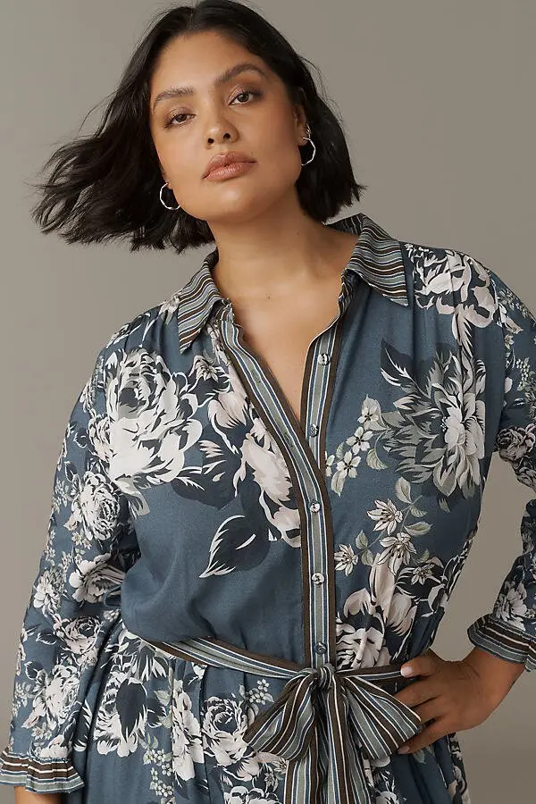 CONDITIONS APPLY Irwania Midi Shirtdress - Blue Pattern