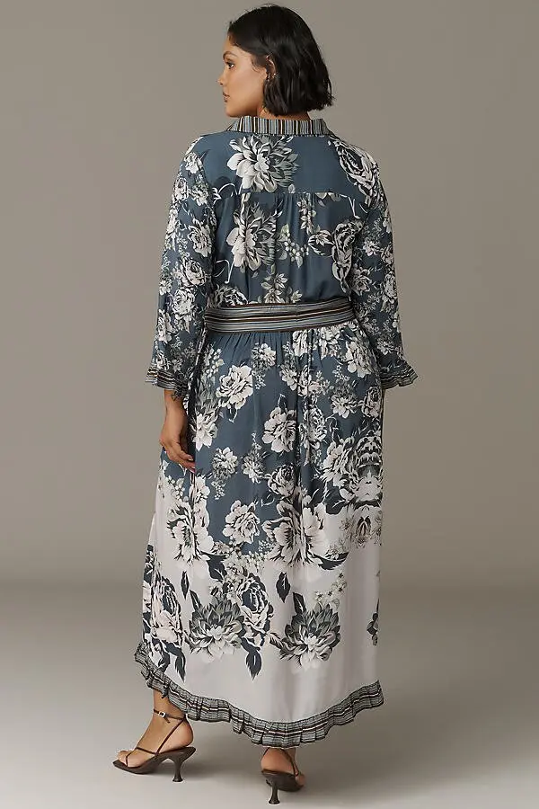 CONDITIONS APPLY Irwania Midi Shirtdress - Blue Pattern