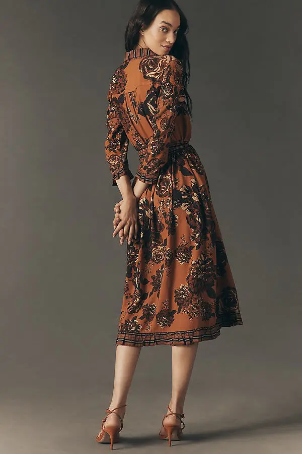 Conditions Apply Irwania Midi Shirt Dress - Brown Pattern