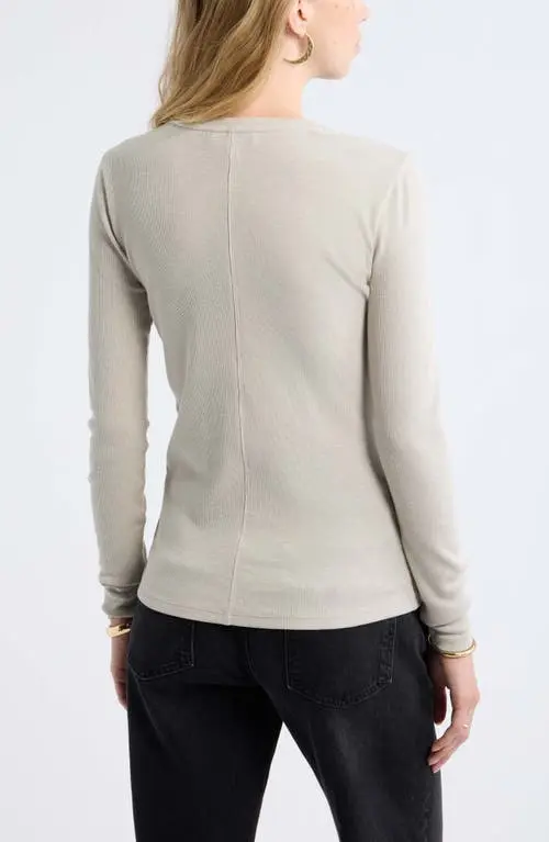 Treasure & Bond Long Sleeve Cotton Blend Rib T-shirt - Beige Silver