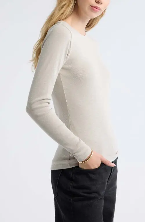 Treasure & Bond Long Sleeve Cotton Blend Rib T-shirt - Beige Silver