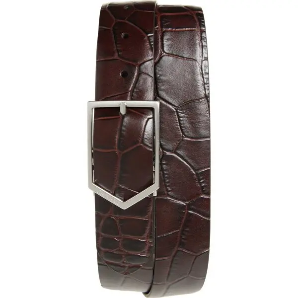 Canali Croc Embossed Leather Belt - Brown