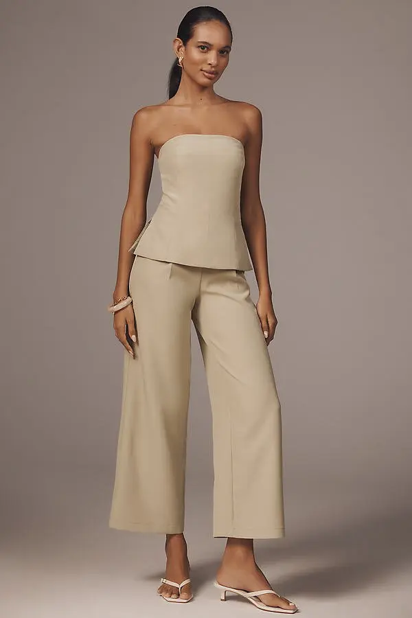 RARE LONDON Petite Strapless Tailored Jumpsuit - Washed Olive