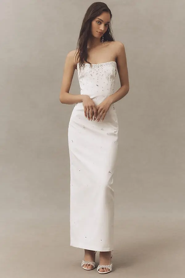 Bhldn Strapless Embellished Column Maxi Dress