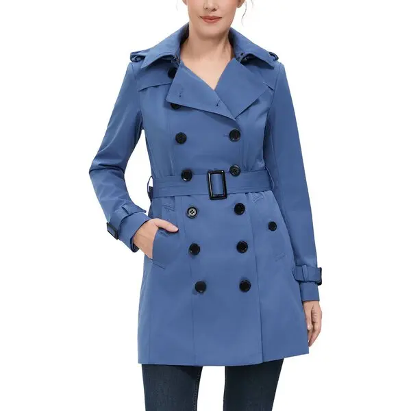 KIMI + KAI Hooded Trench Coat With Belt - Cobalt Saphire