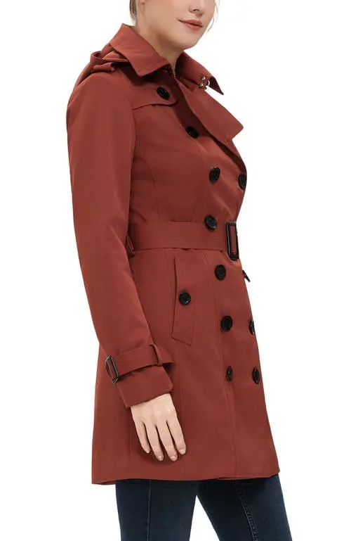 KIMI + KAI Hooded Trench Coat With Belt - Copper Red