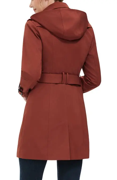 KIMI + KAI Hooded Trench Coat With Belt - Copper Red